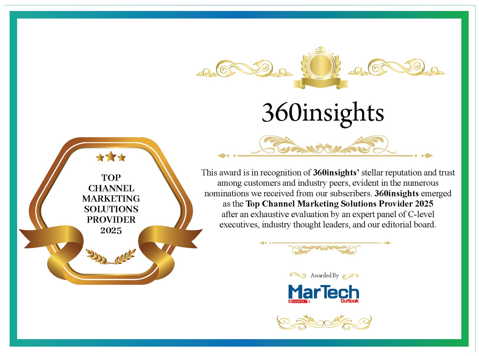 360insights Named Top Channel Marketing Solutions Provider 2025 by MarTech Outlook